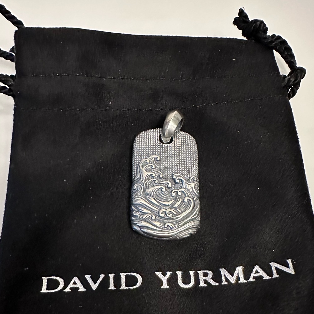 David Yurman Sterling Silver 35mm Waves Tag Pendant - Gem